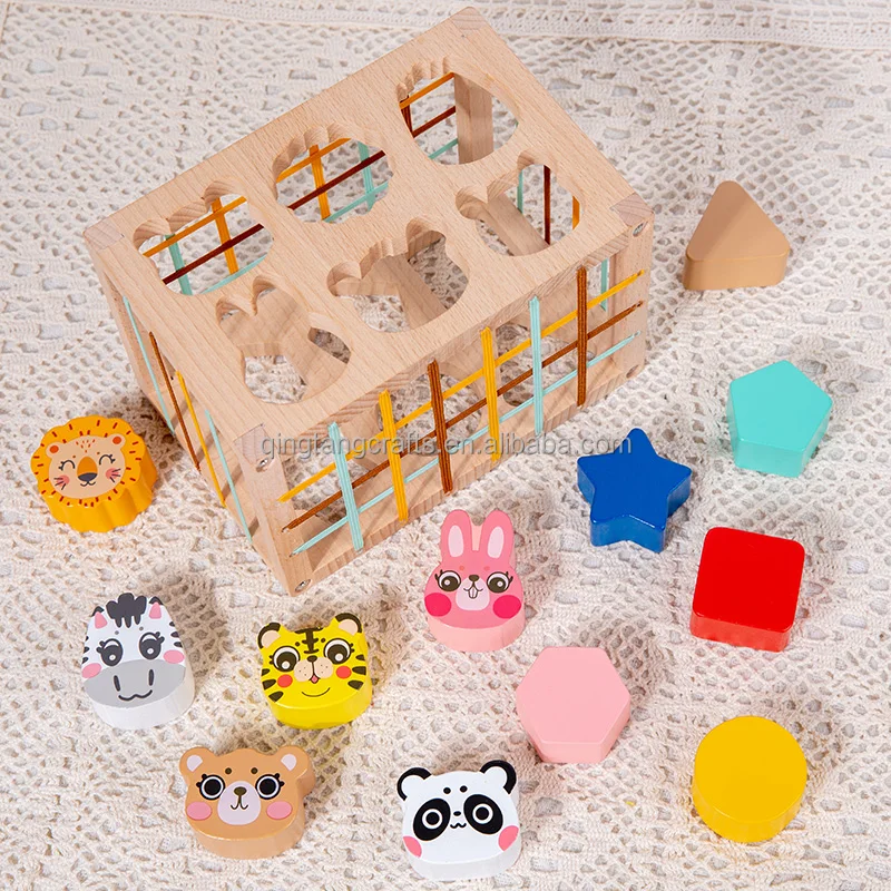 Wooden Animals Shapes Sorting Box Toy Geometric Matching Color ...