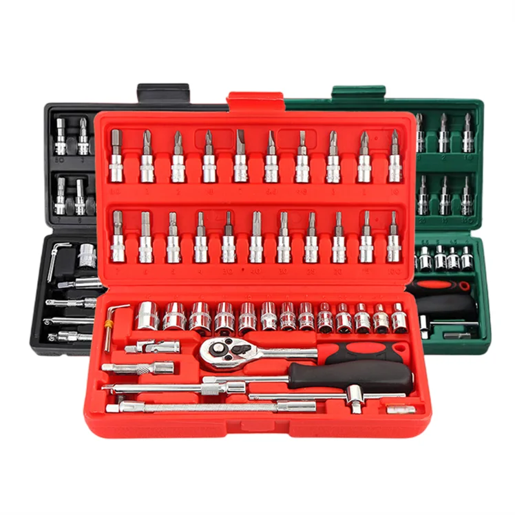 1/4 Inch Wrench Socket Set 46pcs Tool Box Car Motorcycle Repair Hand ...