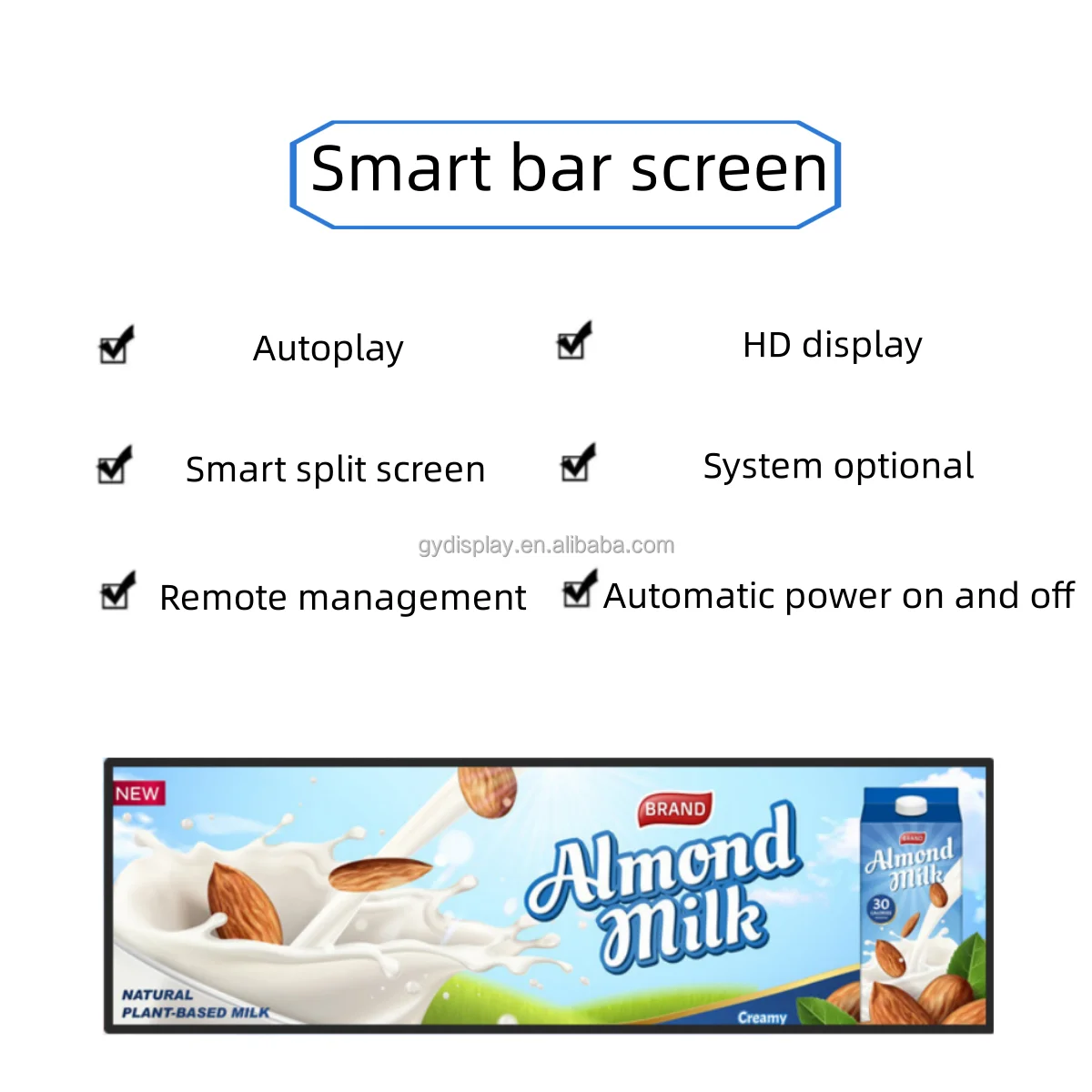 65 Inch Ultra-Wide Stretched Bar Type LCD Advertising Display Monitor ...