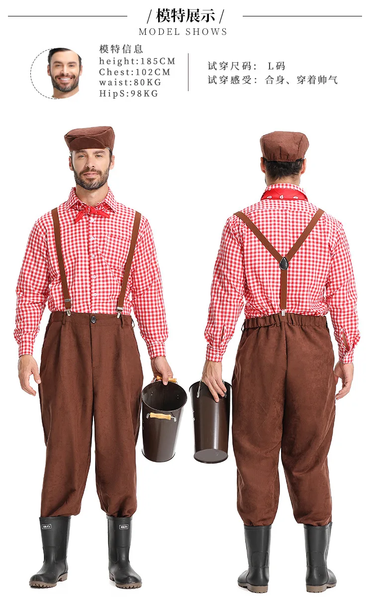 Medieval Colonial Costume - Adult Suspenders & Plaid Overalls for Halloween