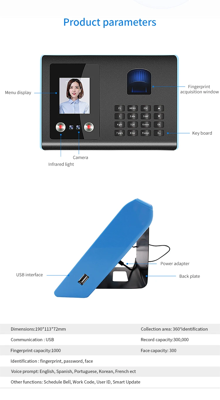 Staff Biometric Face Recognition Fingerprint Scanner