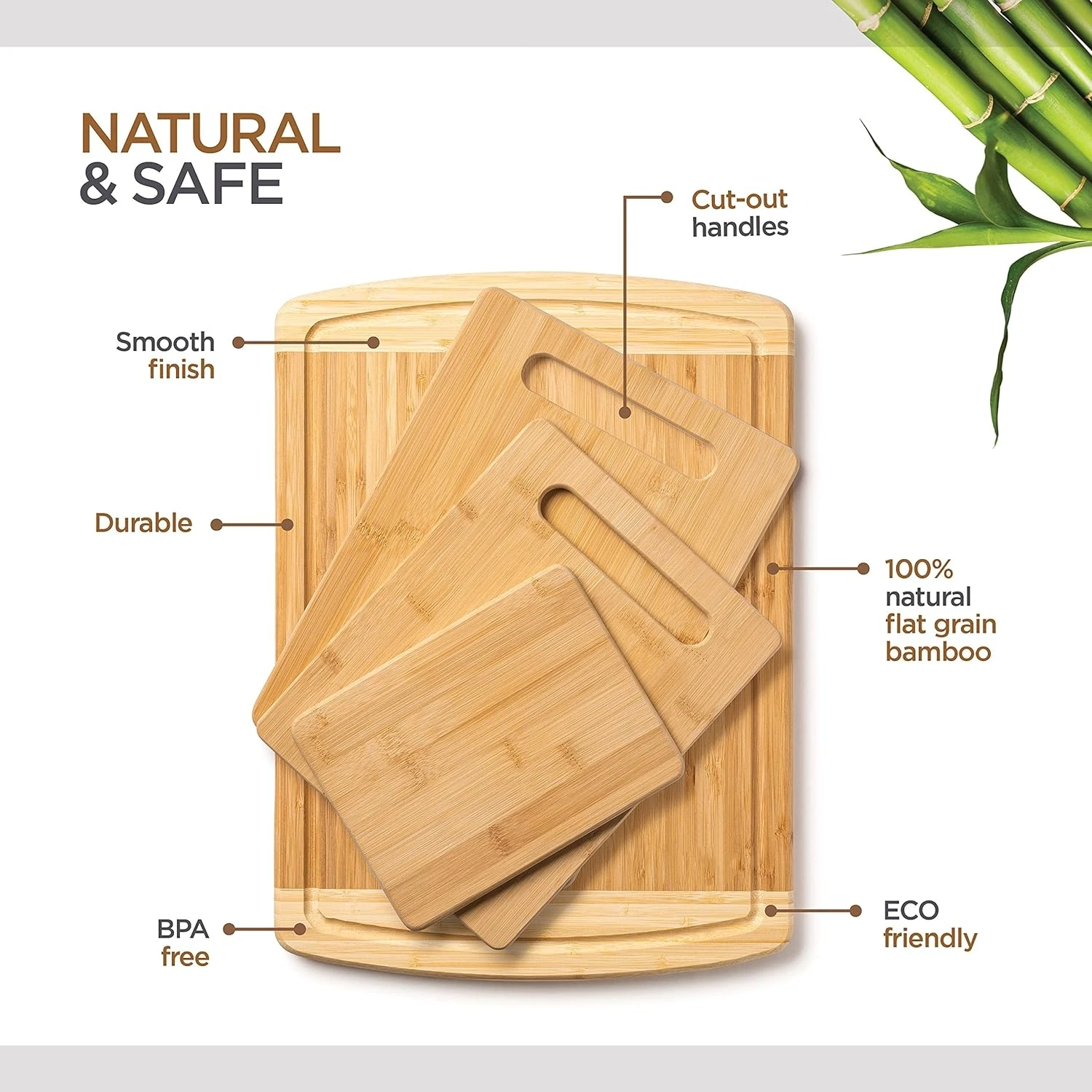 Bamboo Cutting Board Set of 4 Kitchen Chopping Boards with Juice Groove ...