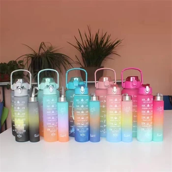 2000/900/500ml Botellas De Agua 2 Litros 3 Piece Set Water Bottles Sport Plastic Strap Gym ...