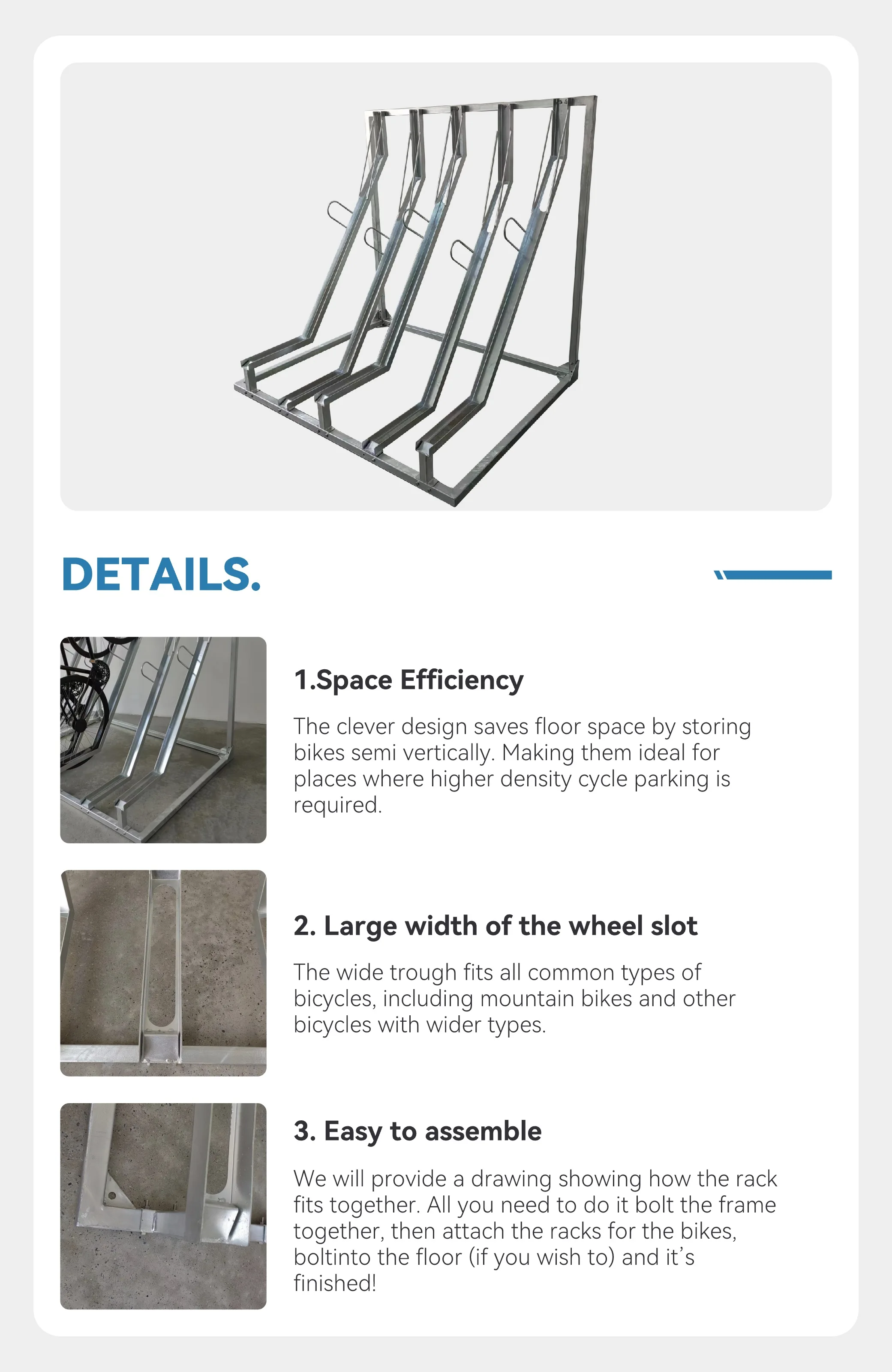 Carbon Steel Wall Mounted Semi Vertical Cycle Shelter Stand Rack For ...