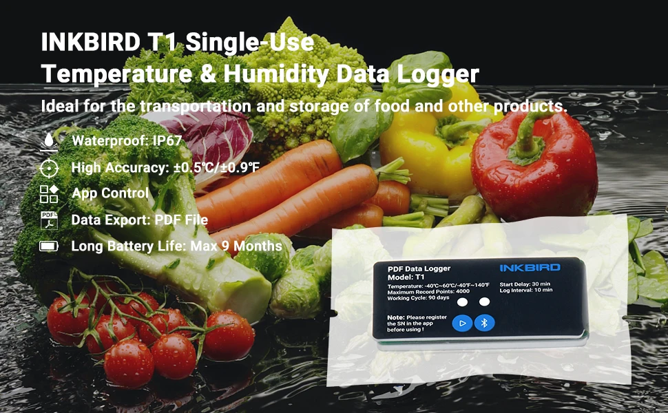 Inkbird Ibs-t1 Waterproof Temperature Data Logger For Quality Control ...