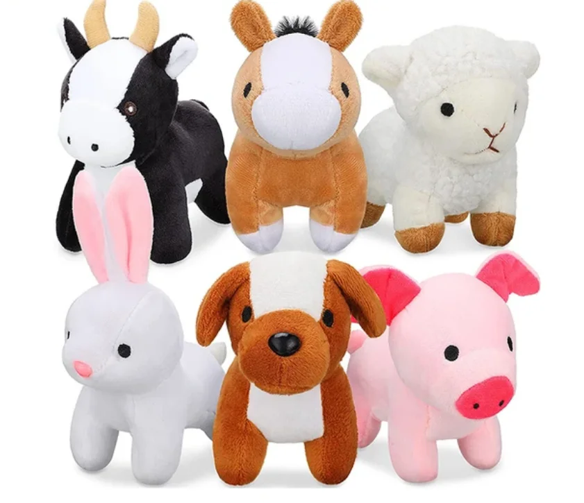 Mini Plush Furry Farm Animal Toys Soft Plush Horse Pig Cattle Rabbit ...