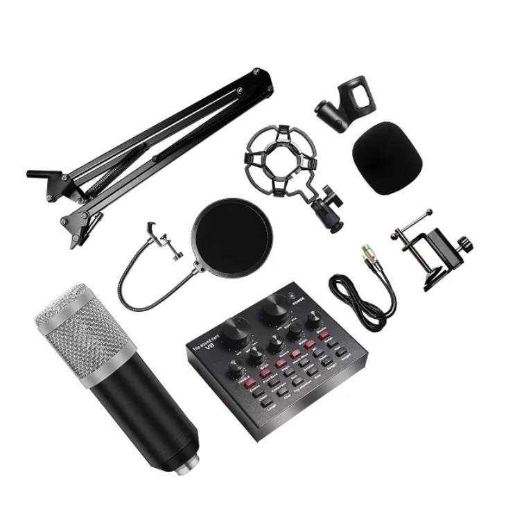 Bm 800 Studio Microphone Kits With V8 Sound Card Bm800 Condenser Professional Microphone For ...