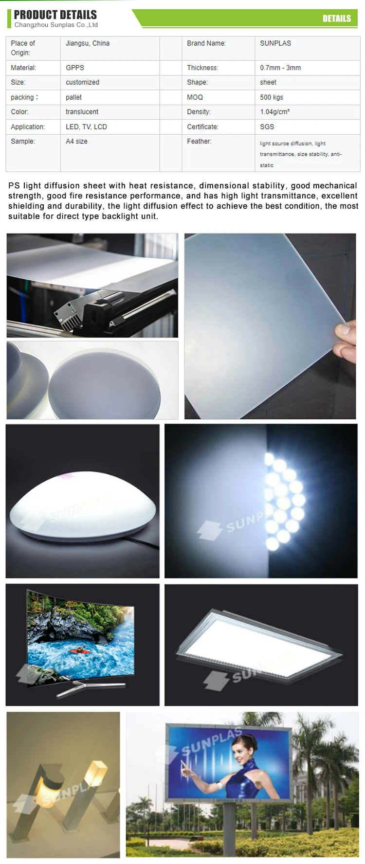 Sunplas Ps Diffusing Led Lighting Sheet Manufacturer - Buy Ps Light ...