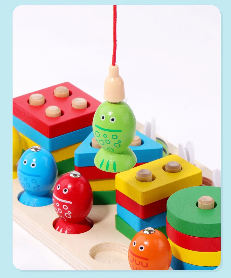 Wooden Sorting Stacking Blocks Toy For Preschool Shape Color Sorter ...