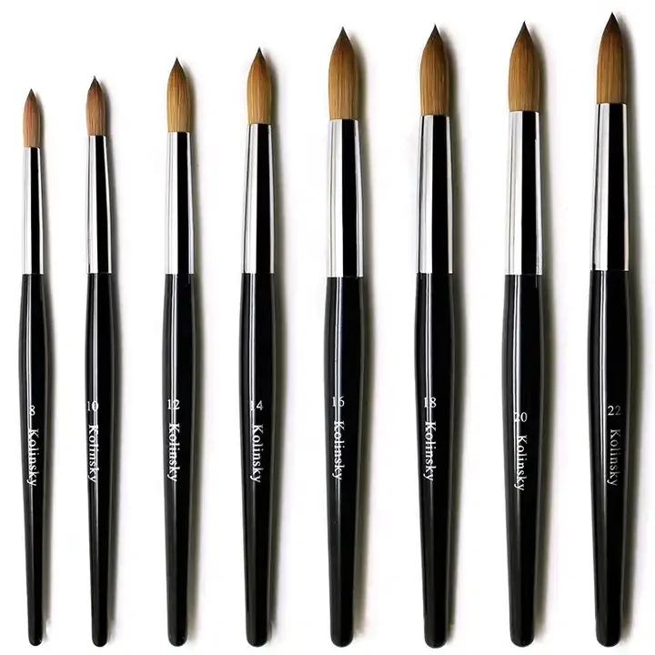 Black Wooden Handle Round Head Brush Pure Kolinsky Hair Acrylic Nail ...
