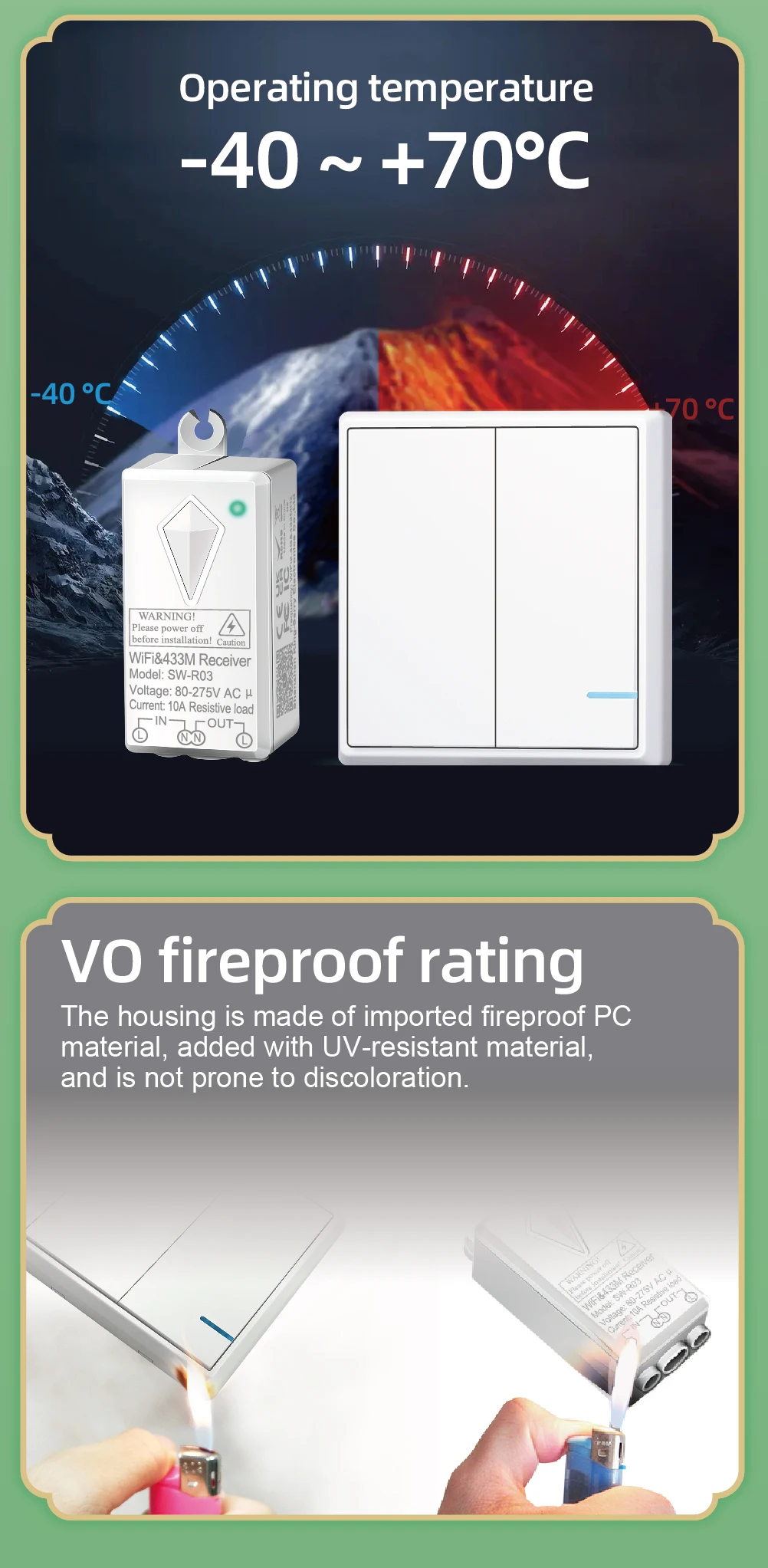 Wireless Light Switch and Receiver Kit - Outdoor & Waterproof