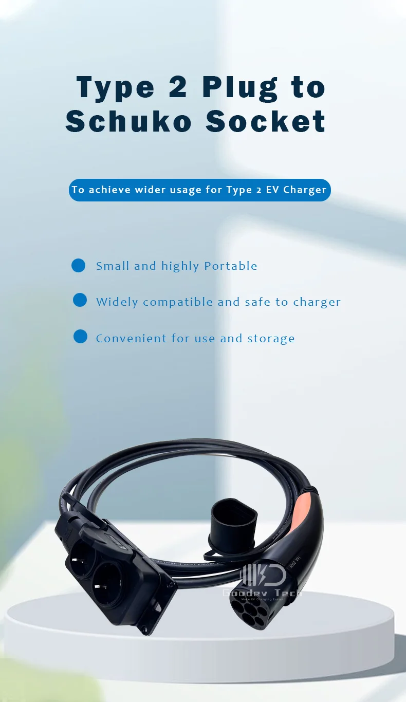 EV Charge Adapter - Type 2 Male to Schuko for Electric Vehicles