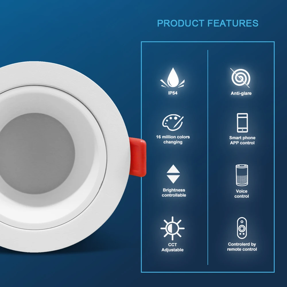 12W RGB+CCT Zigbee Smart LED Downlight - Gledopto GL-D-007P