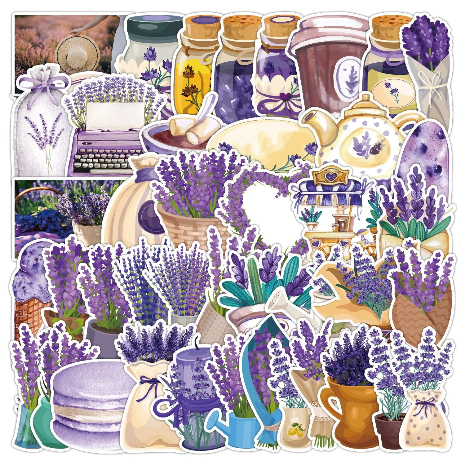 50pcs Fresh Lavender Flower Graffiti Stickers For Kid Bottle Book Wall ...