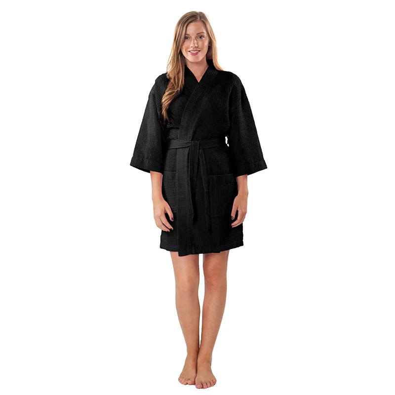 Hotel White Black Waffle Robe Polyester Coral Fleece Fabric Solid ...