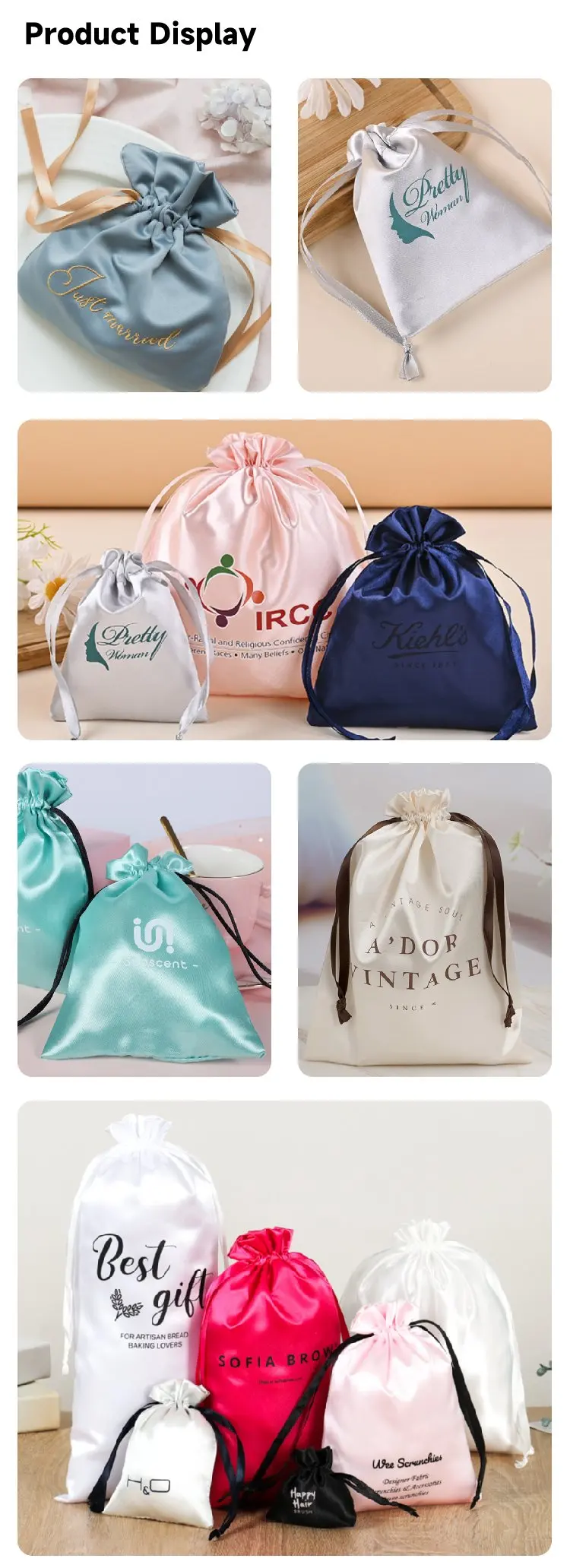 Small Luxury Custom Drawstring Satin Bags For Hair Packaging Jewelry ...
