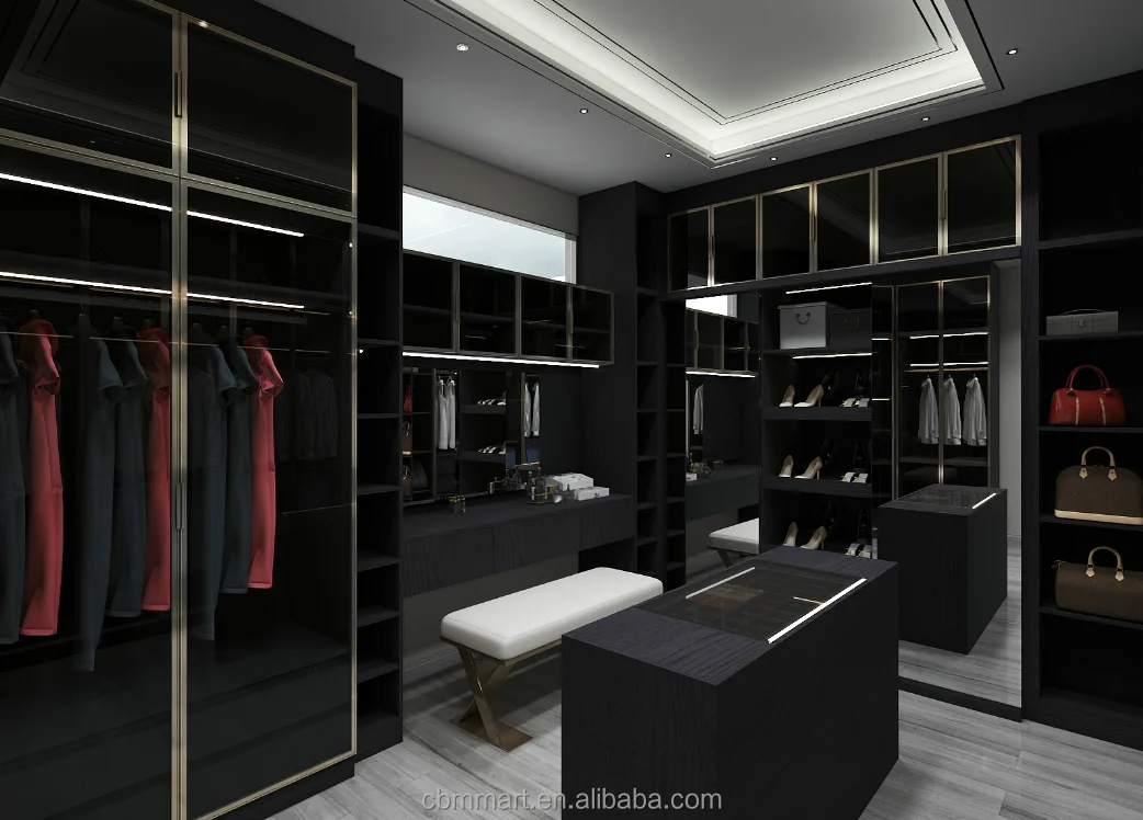 Modern U Shaped High Quality Wardrobes with LED Light