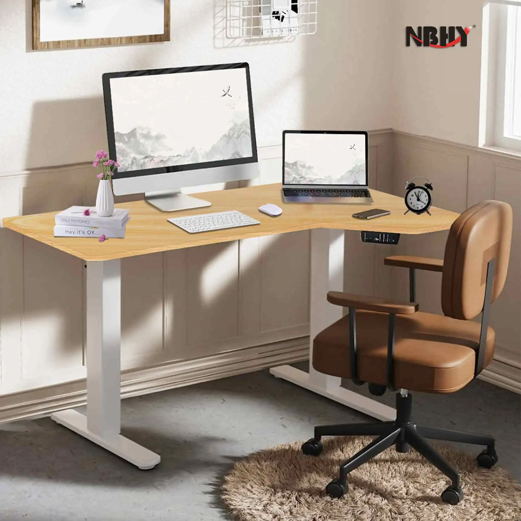 L Shape Adjustable Desk - Modern, Height-Adjustable Office Furniture