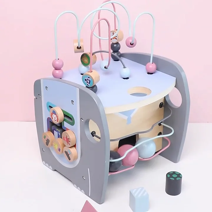 Baby Wooden Montessori Elephant Multifunctional Busy Treasure Box ...