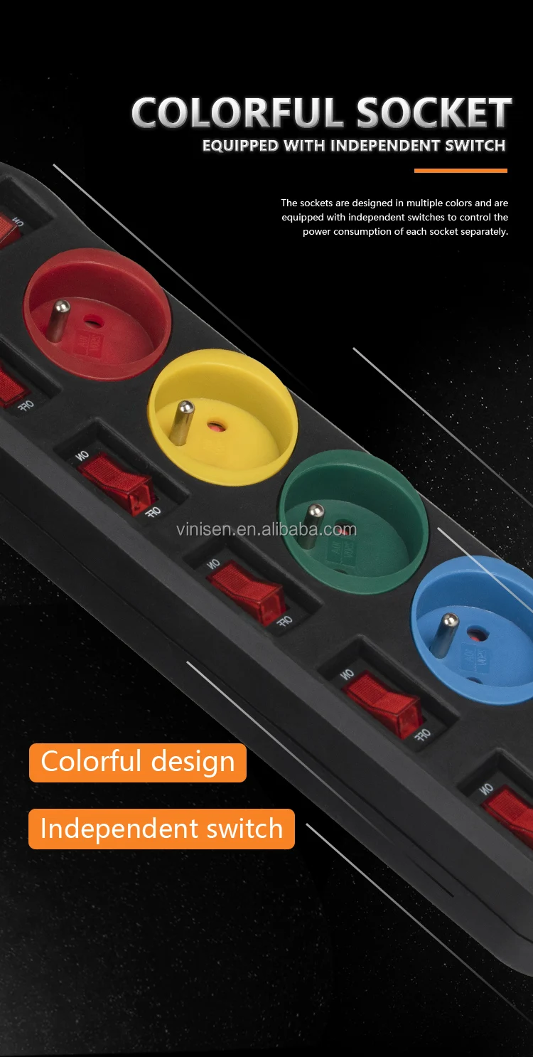 French Standard Extension Socket 5 Gang Individual Switch Surge ...
