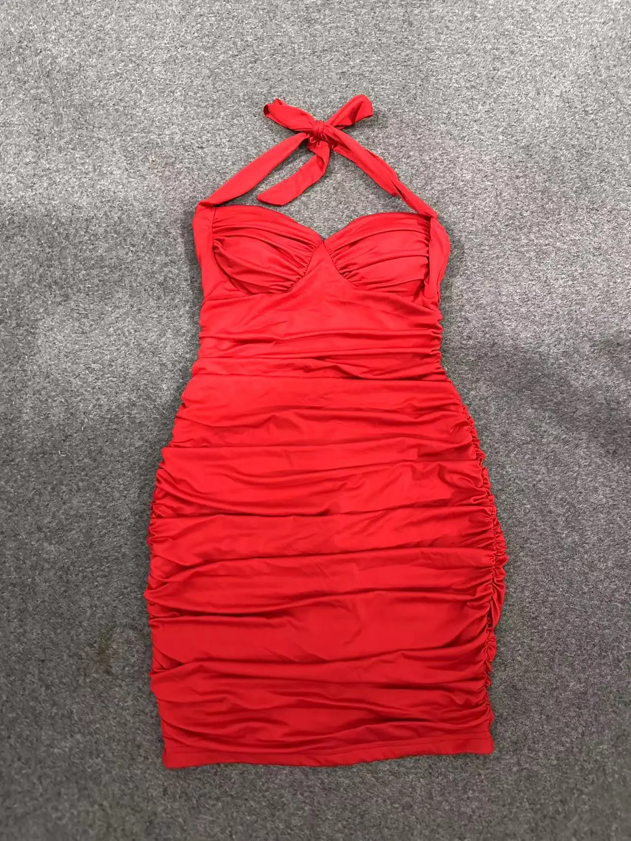 New Arrivals Sexy Halter V Neck Backless Sleeveless Dress Ruched