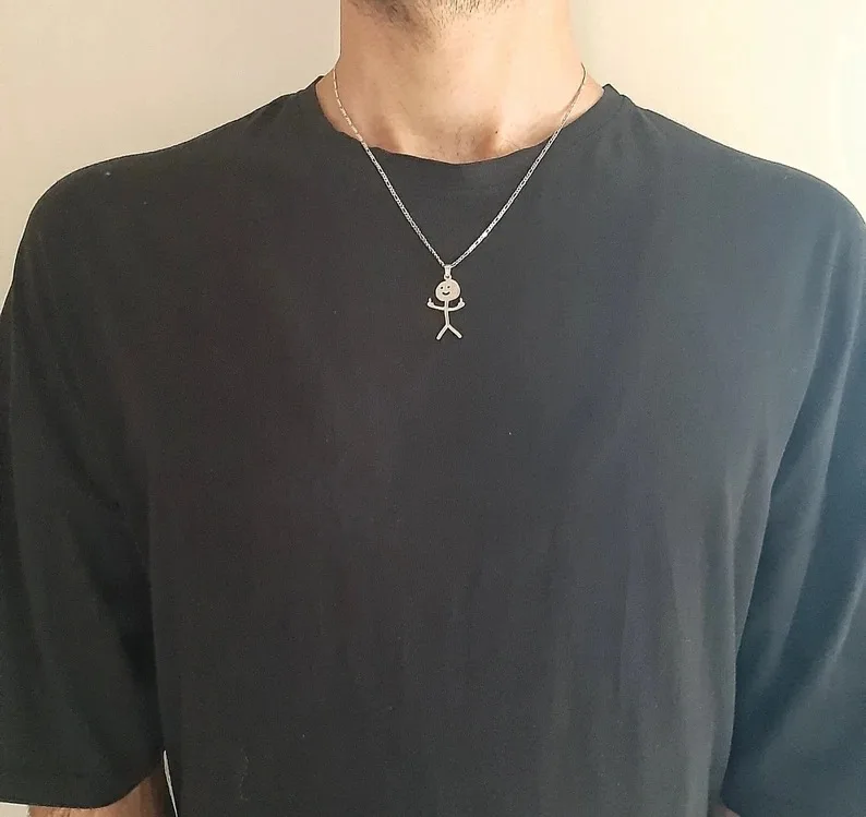 SC Personalized Middle Finger Stickman Pendant Necklace Stainless Steel ...
