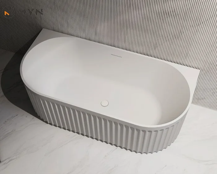 Modern Indoor White Striated Free Stand Alone Acrylic Bathtub