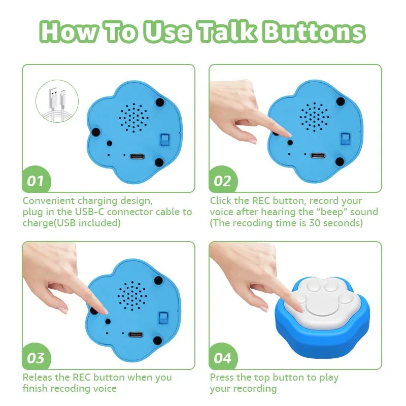 Usb Rechargeable New Features Wholesale Pet Buttons Record Dog Talking ...