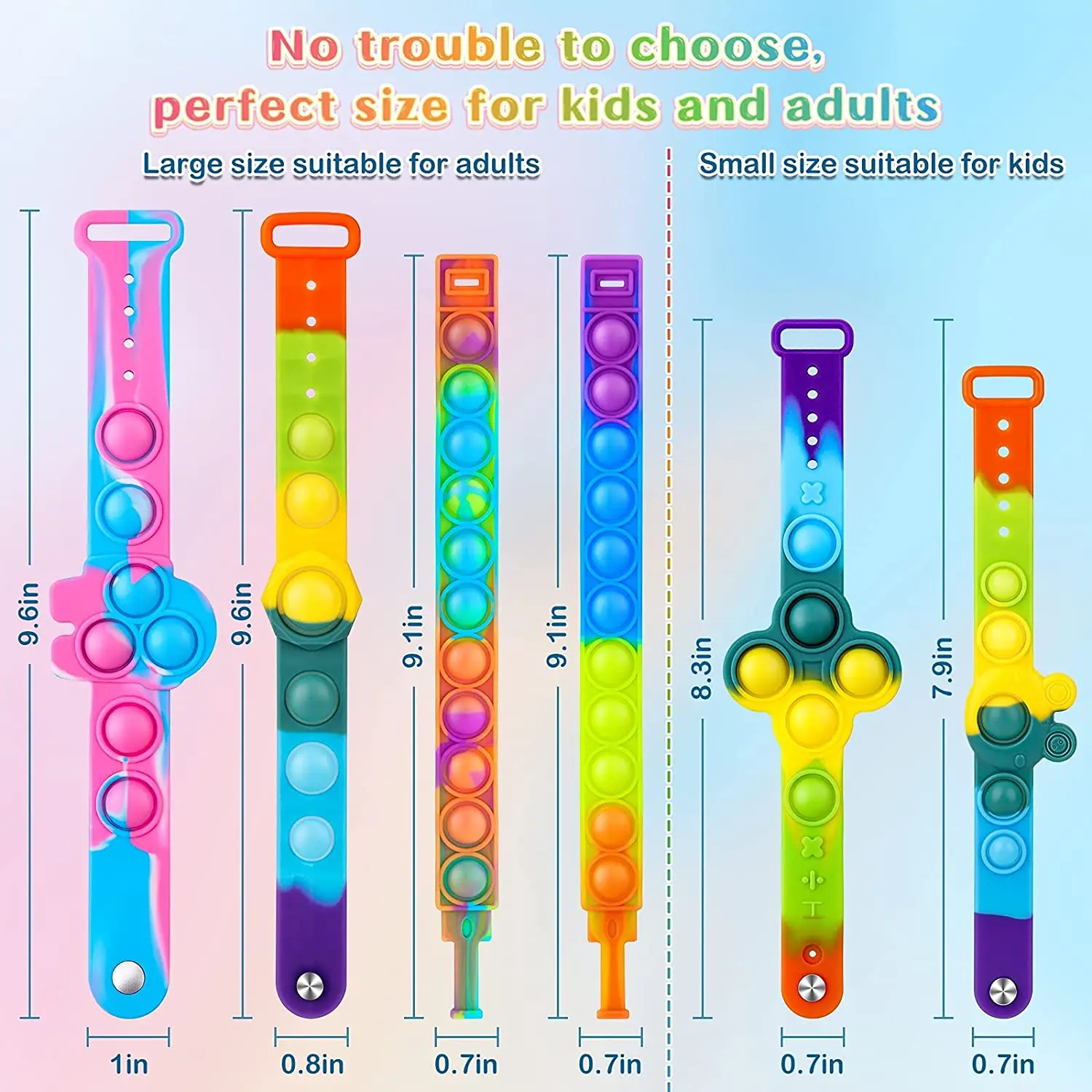 Silicone Stress Relief Wristband Fidget Toys,Wearable Push Pop Bubble ...
