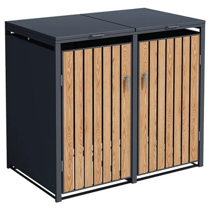 Outdoor Garbage Storage - Durable Metal Wood Grain Coating