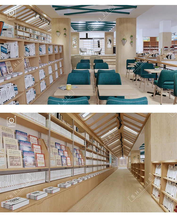 Modern School Library Display Rack Bookshelf Set Customized Wooden ...