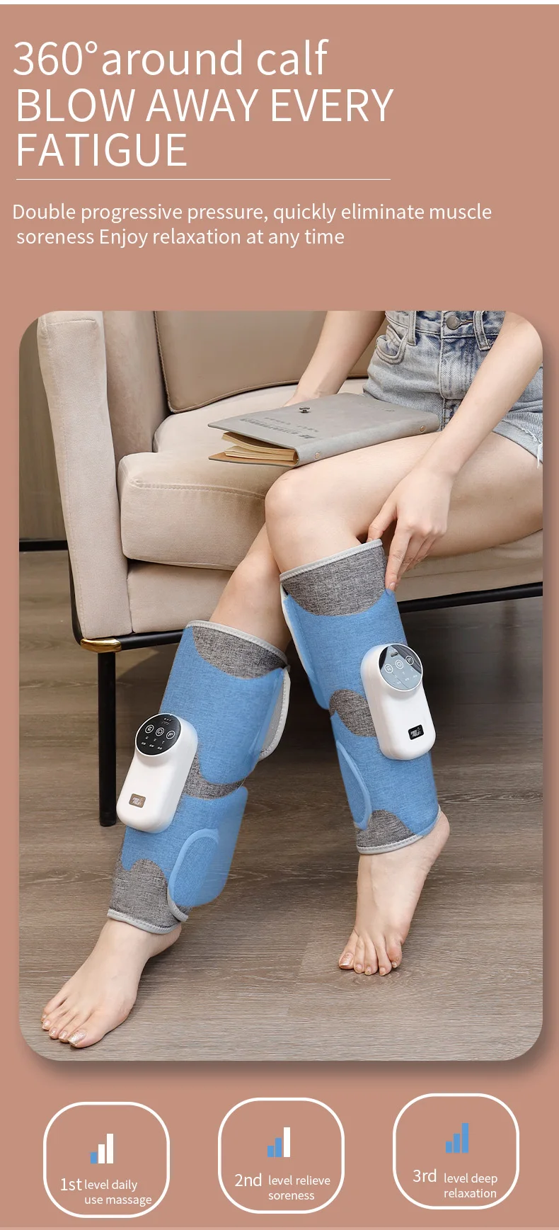 Portable Heat Air Compression Electric Calf Massager Wireless Leg And