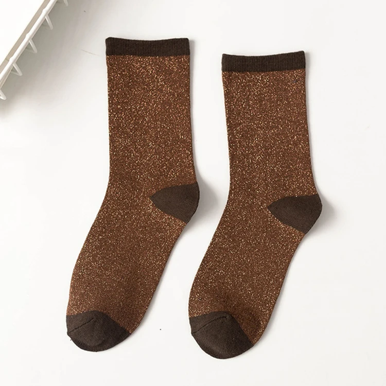 Women's Style Gold Silk Material Fashion Socks Solid Color Glitter ...