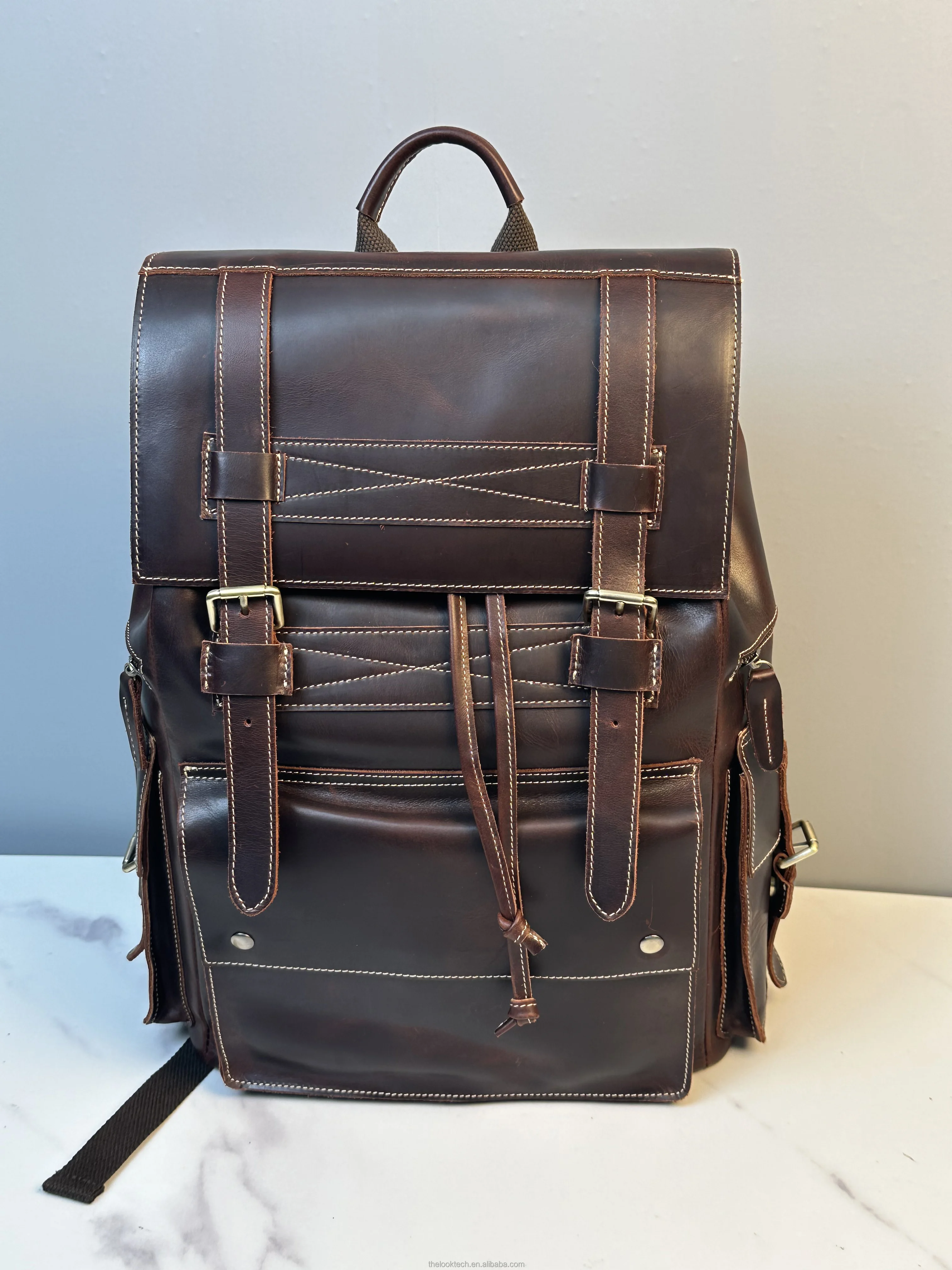 Factory Custom Genuine Leather Man Backpack Crazy Horse Leather ...