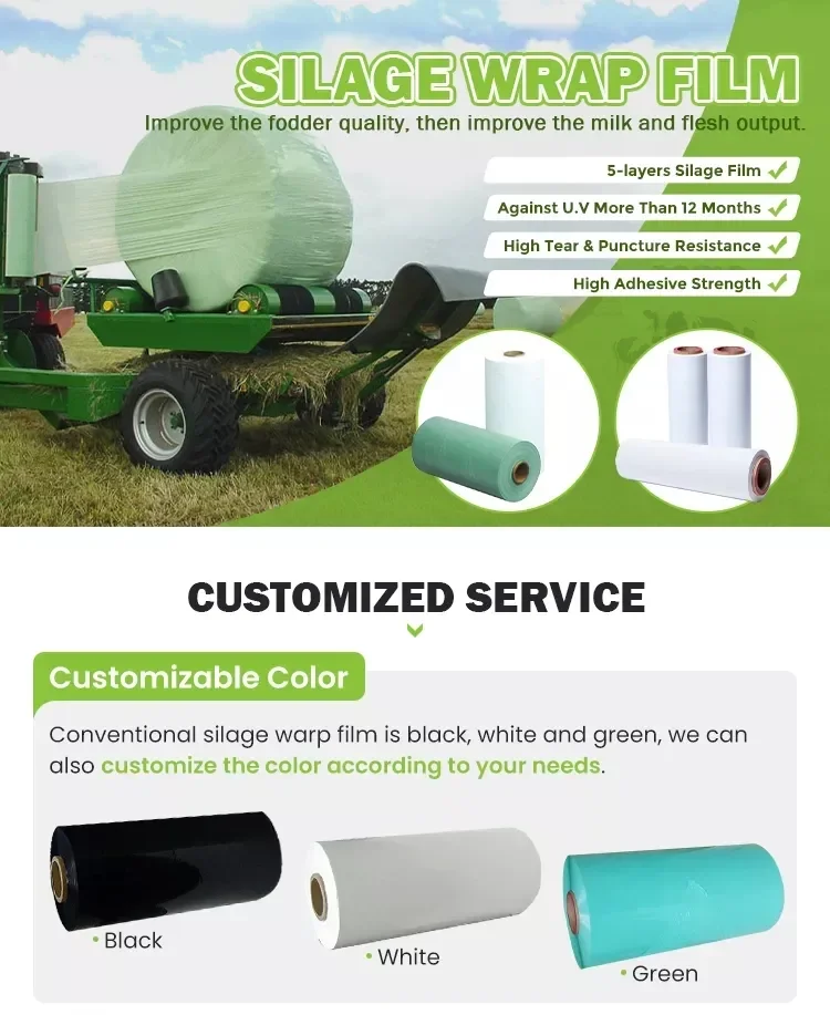 Wholesale 750mm*1500m*25mic Blown Round Bale Film /silage Wrap Film On ...