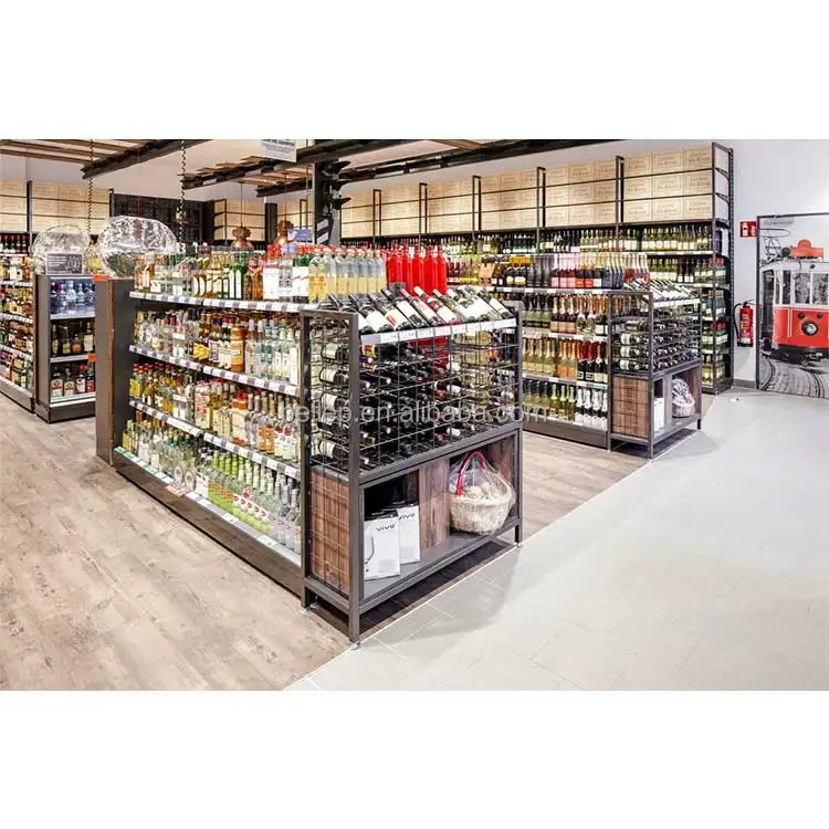 Factory Customized Supermarket Gondola Shelving Wine Store Shelves ...