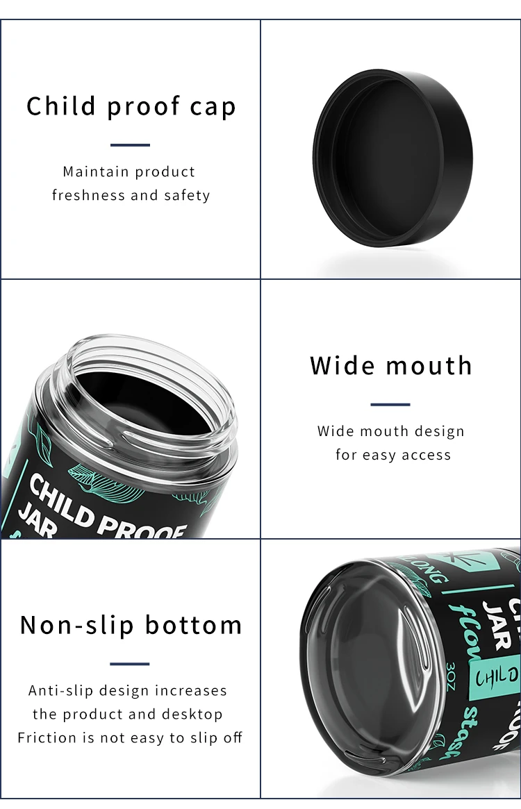 1oz 2oz 3oz 4oz Custom Recyclable Childproof Packaging Frosted Black ...