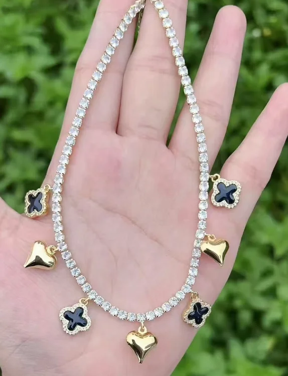 Ginee 2025 New Design Vintage Retro Eye Diamond Heart Brass 14K Gold ...