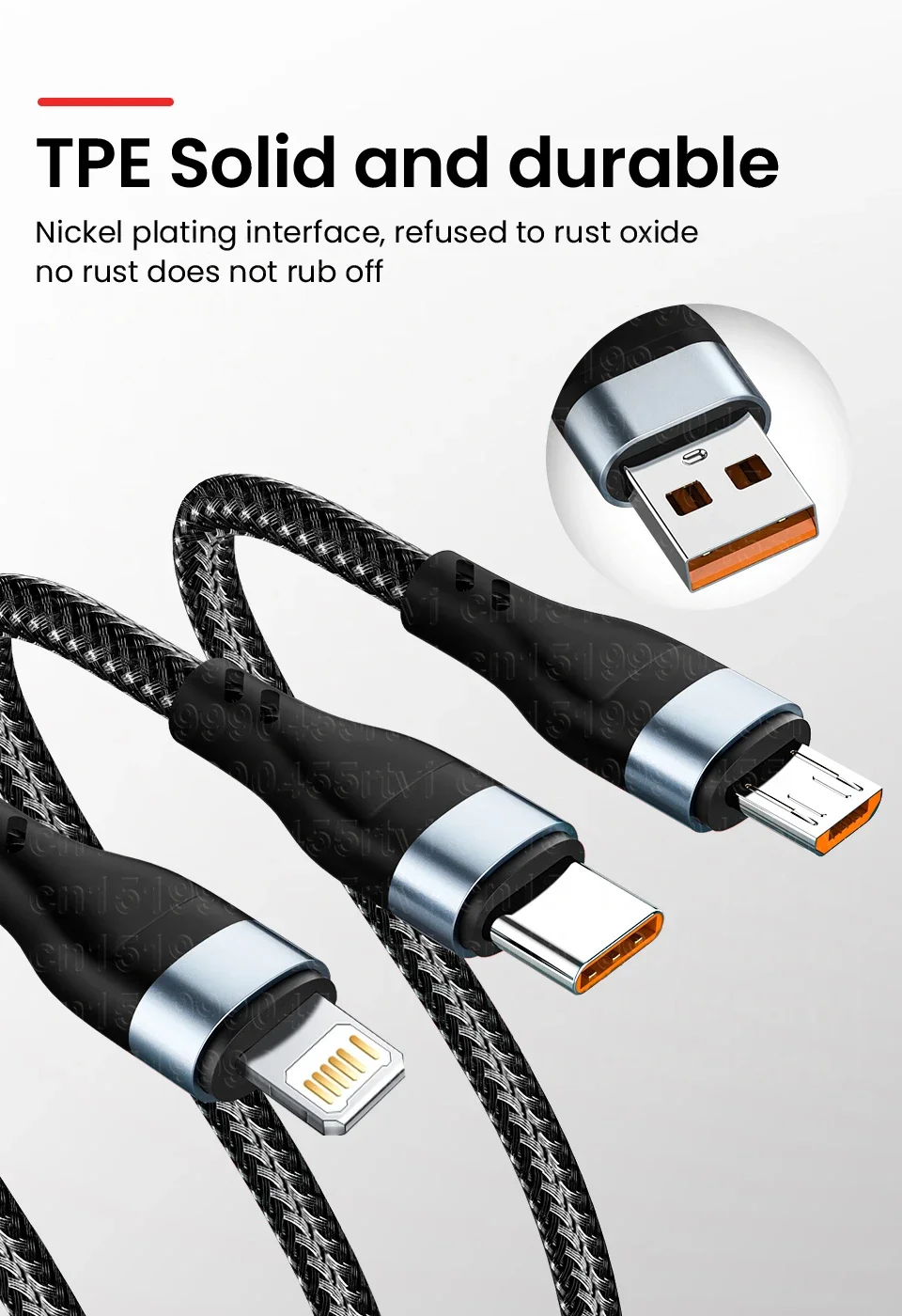 6a 3 In 1 Supercharging Cable Micro Usb Type-c Fast Charger Micro Usb ...