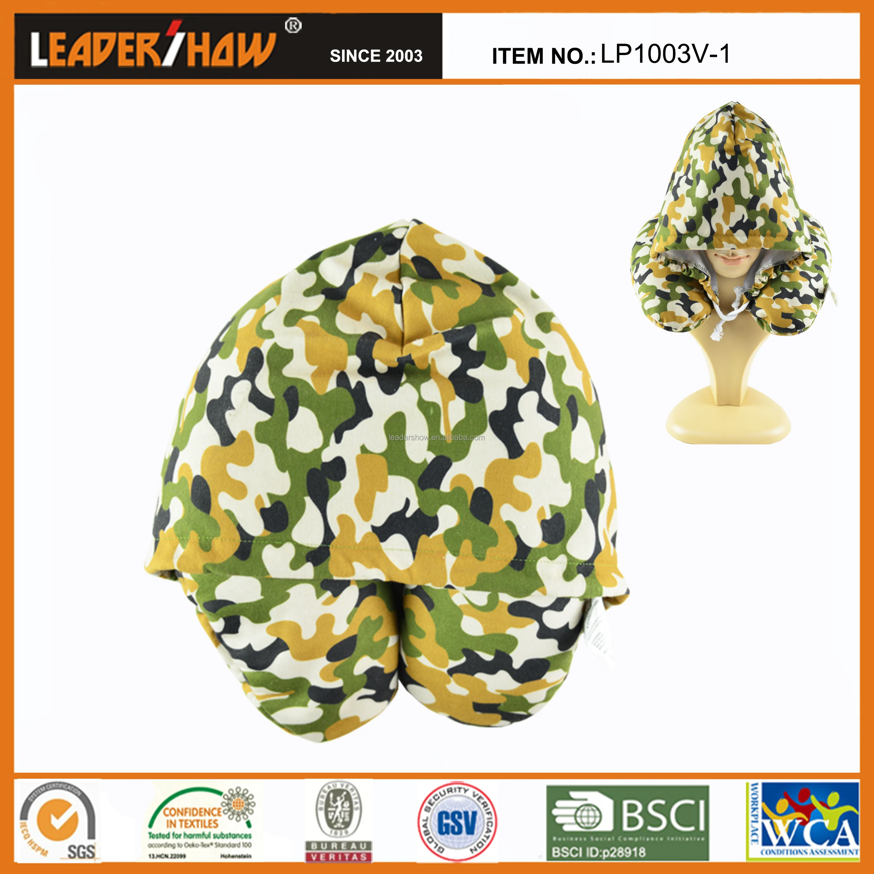 U-shape Airplane Travel Hoodie Pillow Comfortable Hooded Plush Particle ...