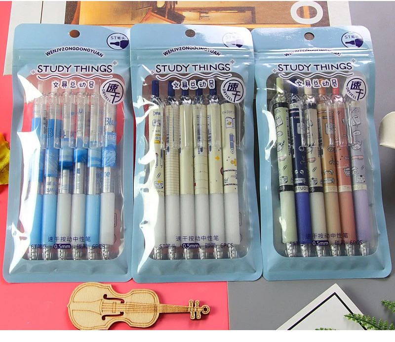 Cartoon Neutral Pen Set 6 Sheets Creative Gel Pen Student Writing ...