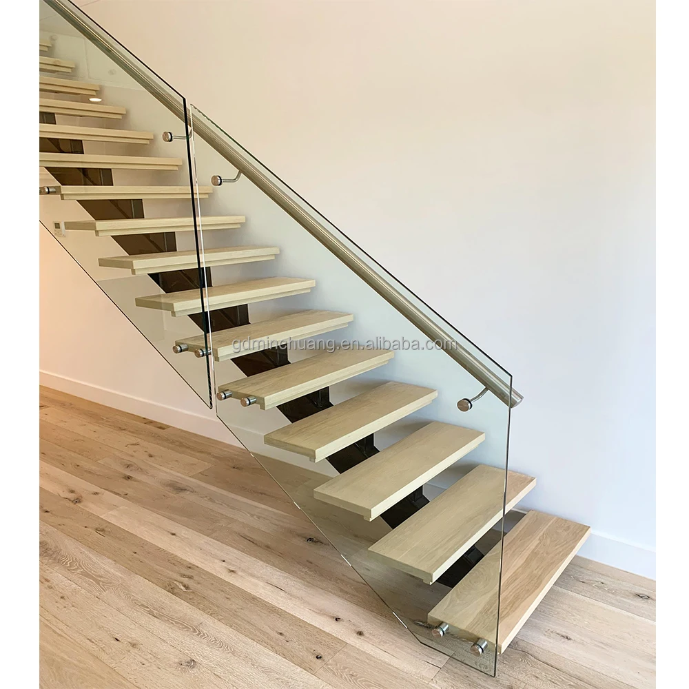 Stair Mono Stringer Staircase with Wooden Treads Stainless Steel Glass ...