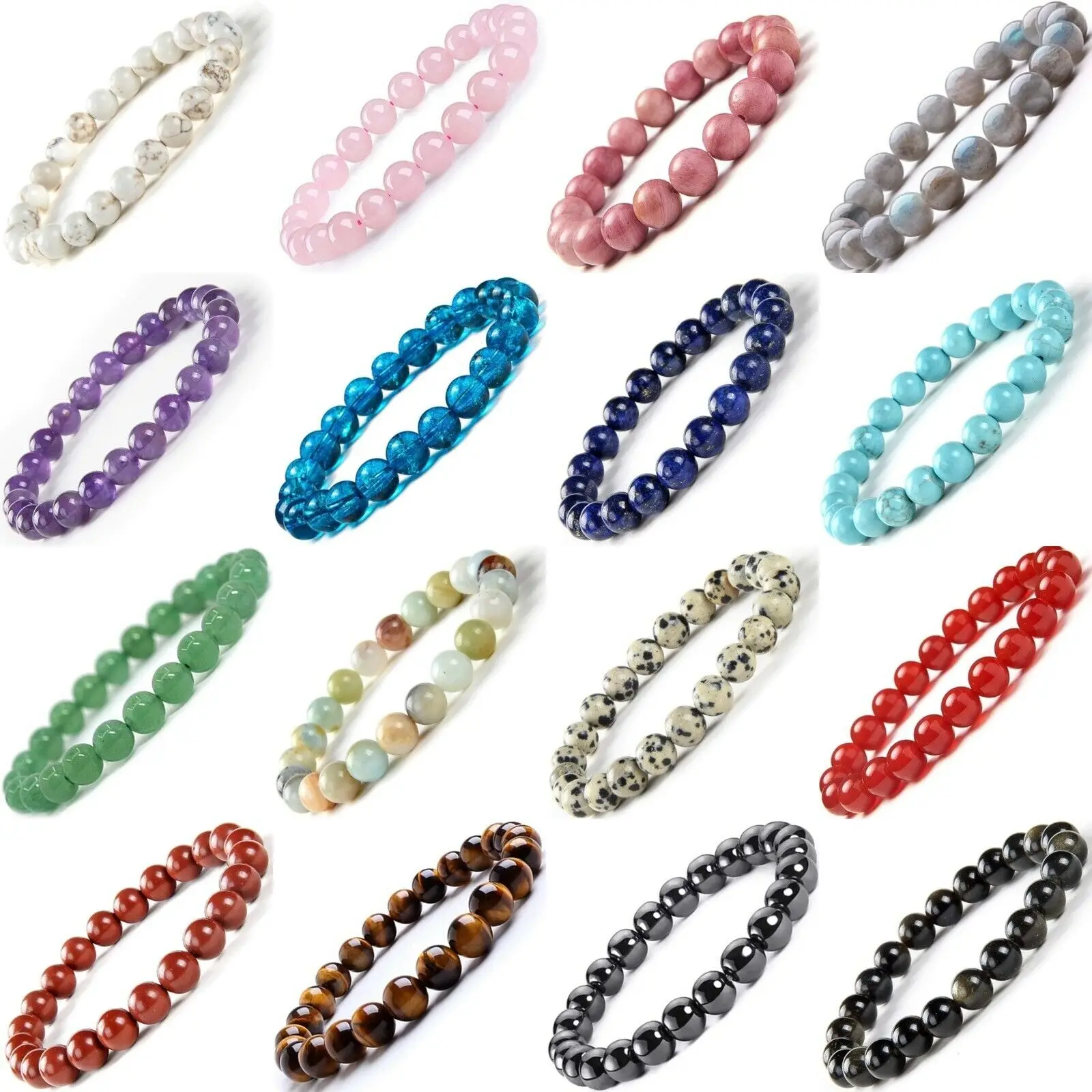 Natural Gemstone Bead Bracelet - 8mm Stretch Healing Crystal Yoga ...