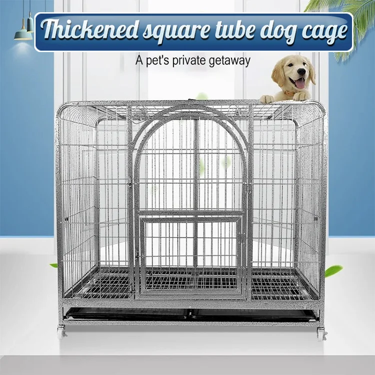 Sloping Metal Folding Dog Crate Pet Cage With Metal Tray Squarre Tube ...