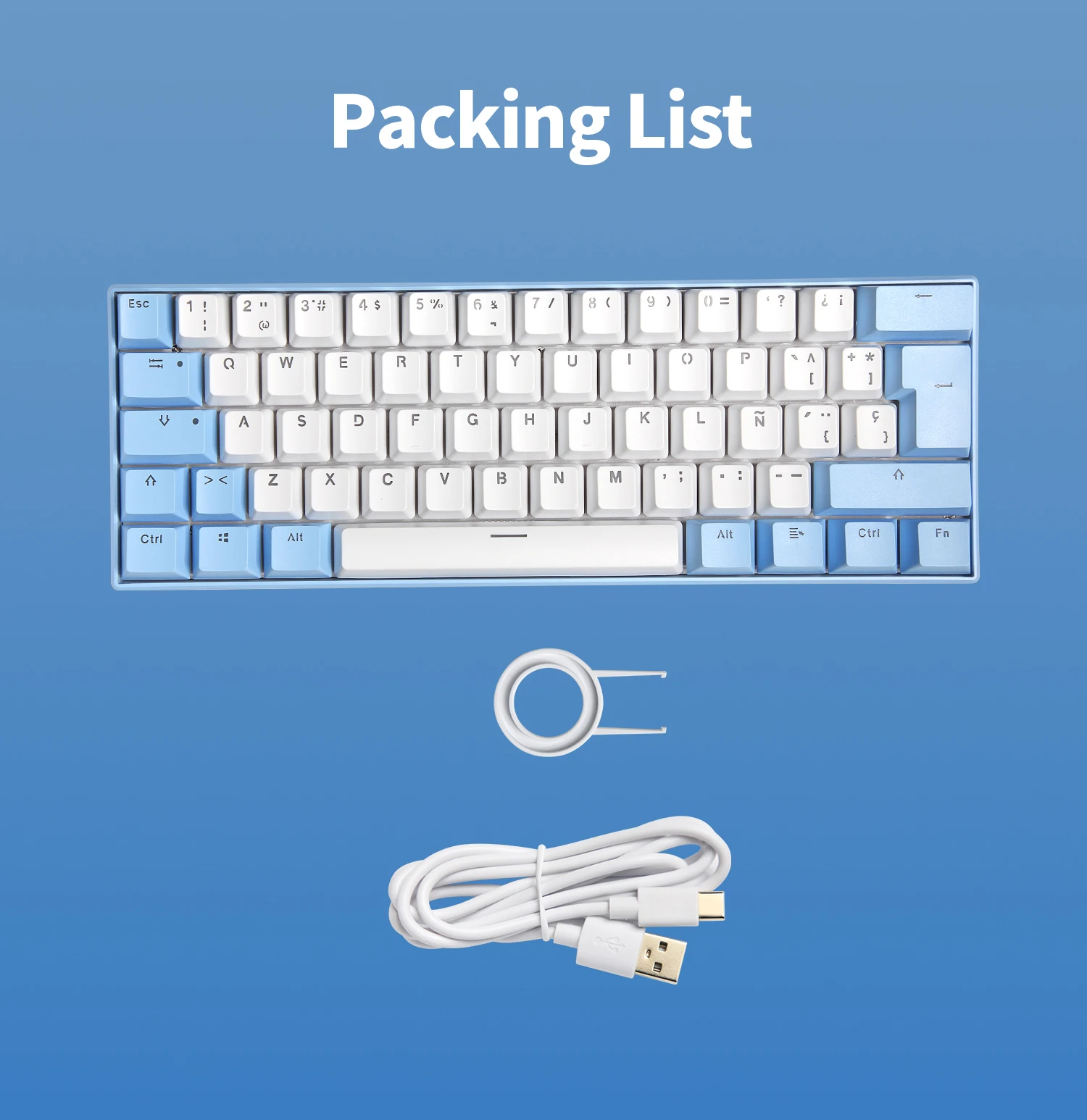 Custom ABS Spanish Keycaps - 61 Keys RGB Pink Keyboard