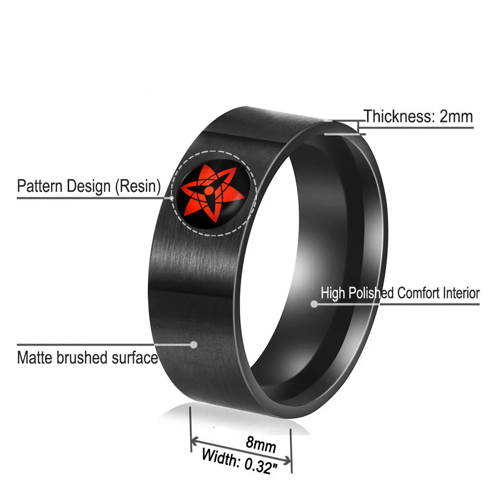New Anime Rings Akatsuki Uchiha Sharingan Stainless Steel Ring Narutos ...