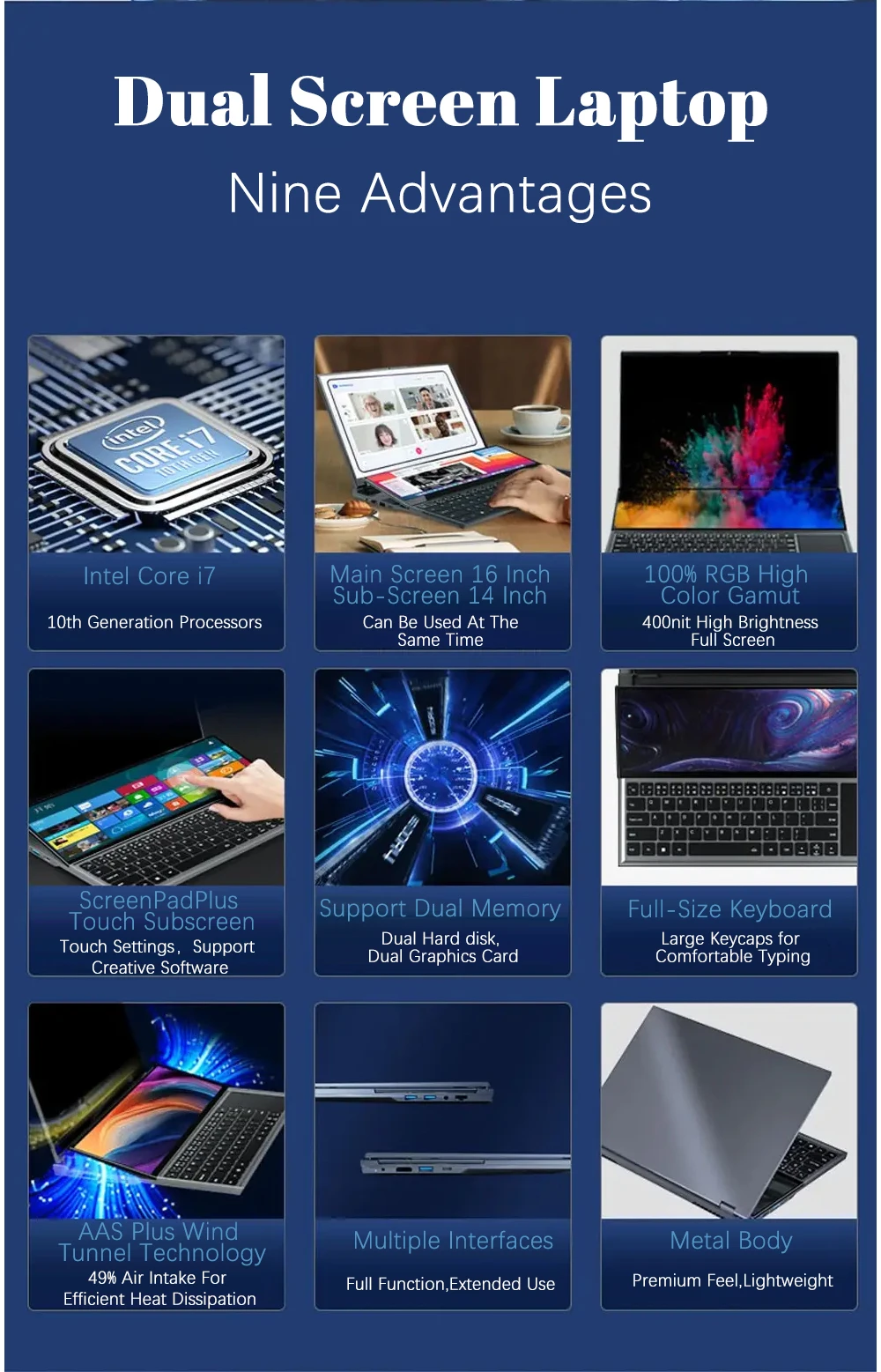 2023 New Double Screen Laptop I7 10875h 16 Inch + 14 Inch Touch Screen ...