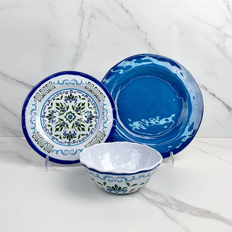 12pcs Melamine Unbreakable Dinnerware Set Luxury Plates and Bowls Set ...