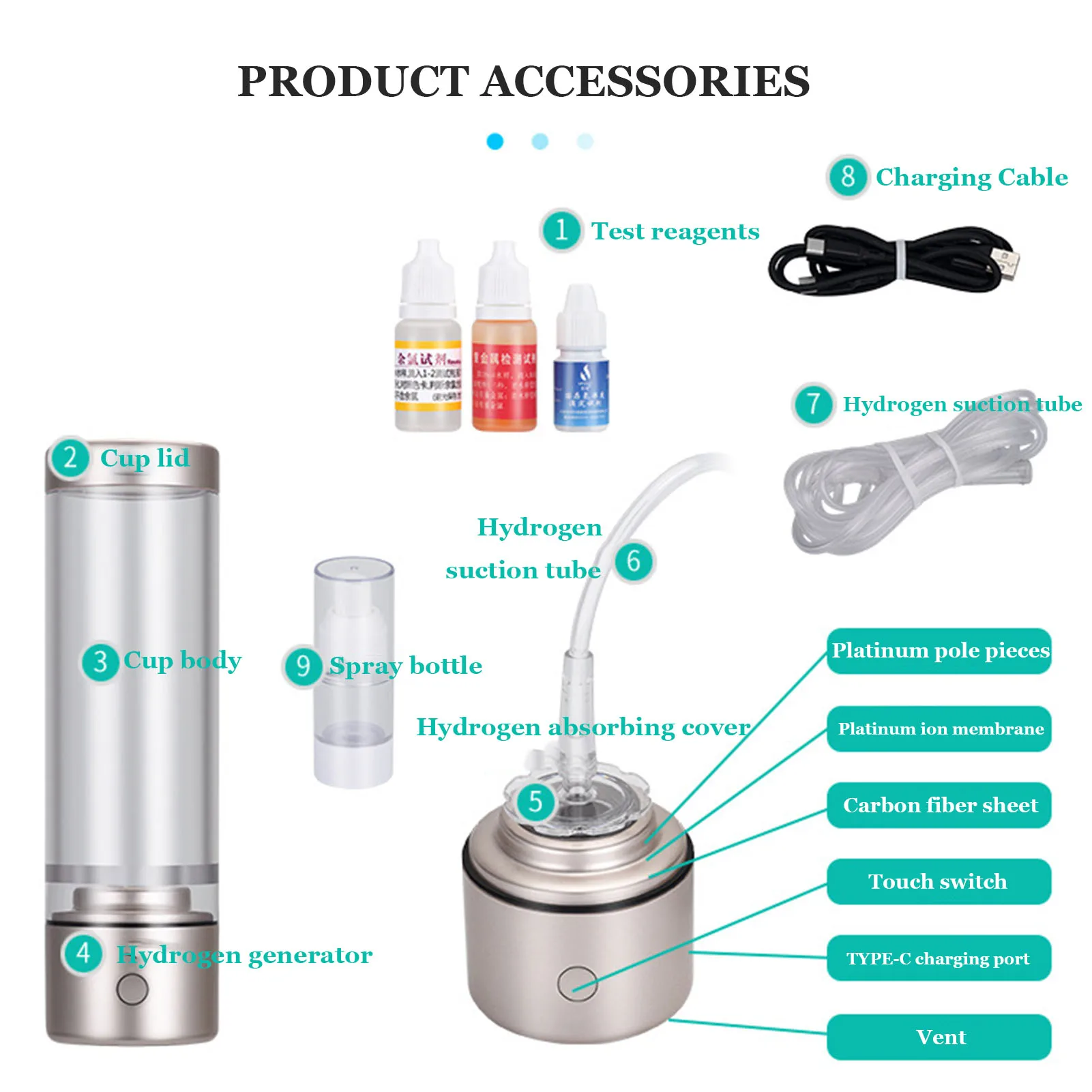 300ml Hydrogen Rich Generator,Electrolysis Ionizer,H2 Water Bottle Cup ...