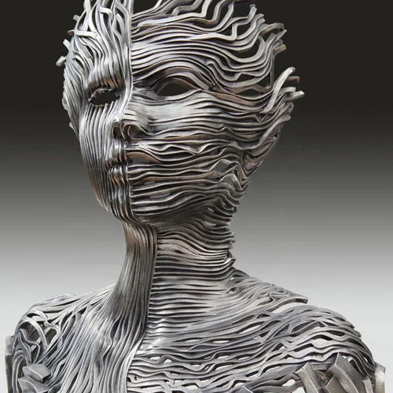 Abstract Face Wire Sculpture Woman Face Stainless Steel